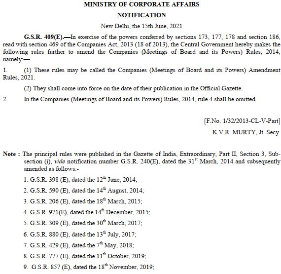 Companies (Meetings of Board and its Powers) Amendment Rules 2021 – # ...
